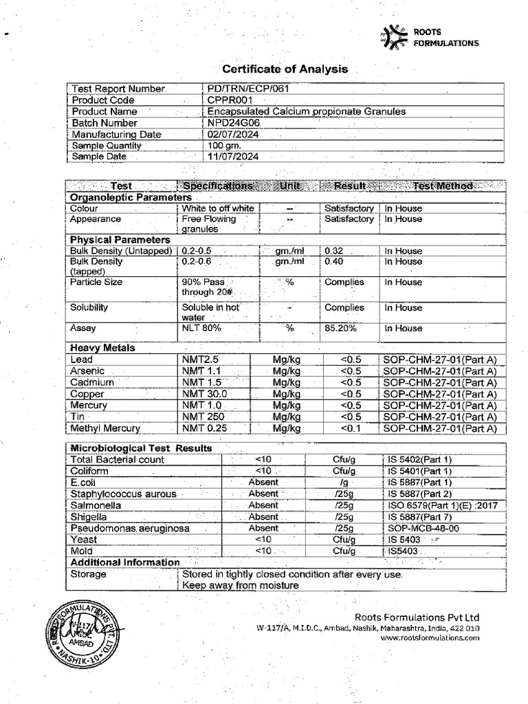 COA Encap - Calcium Propio - Granules | PDF