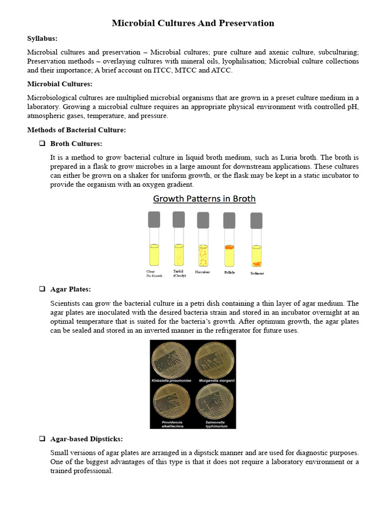 Microbial Cultures and Preservation BZ and BM | PDF | Biology ...