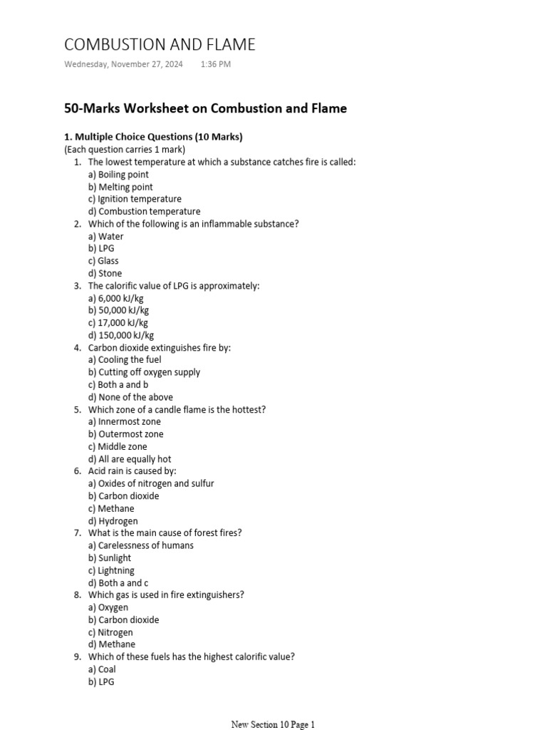 COMBUSTION FLAME 5O MARKS PAPER | PDF | Combustion | Fires