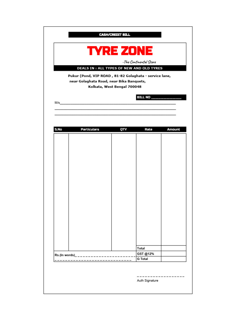 Tyre Zone Billing Document | PDF