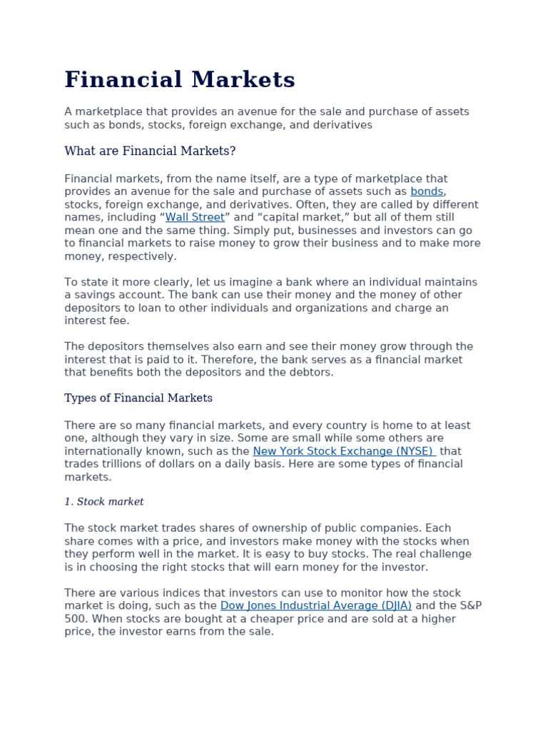 Financial Markets | PDF | Financial Markets | Stocks
