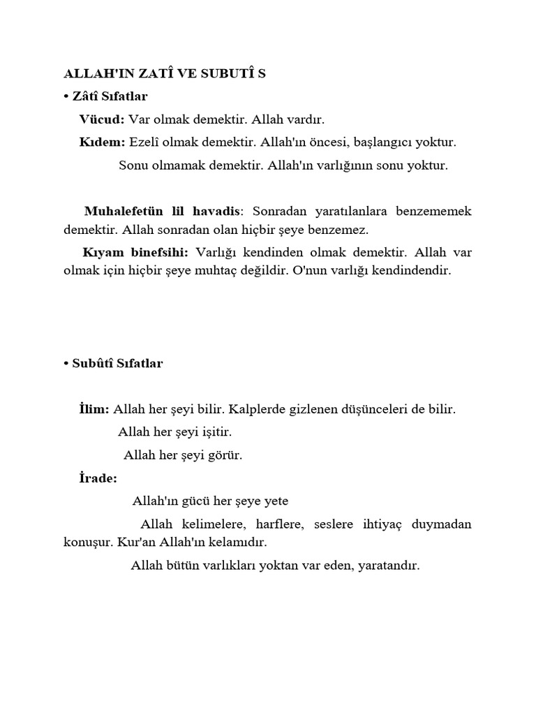 Zati Ve Subuti Sıfatlar | PDF