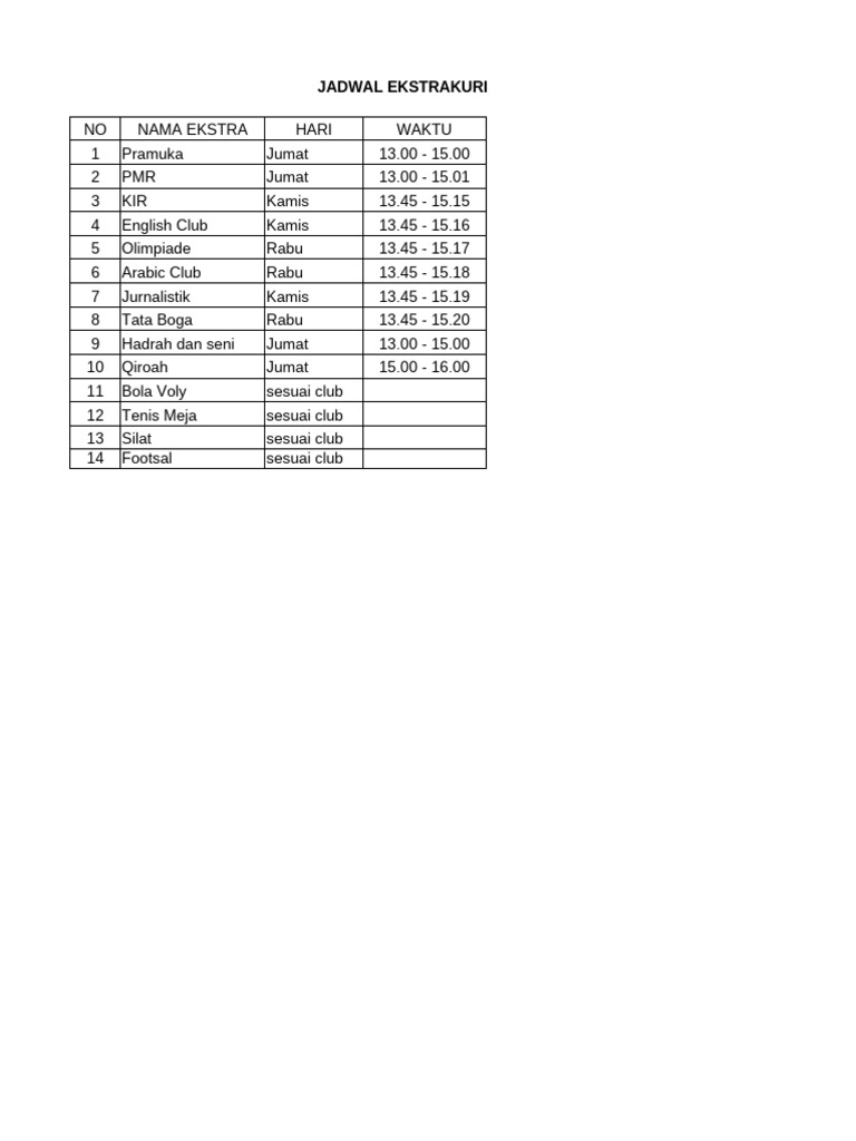 Jadwal Ekstra 2024 | PDF