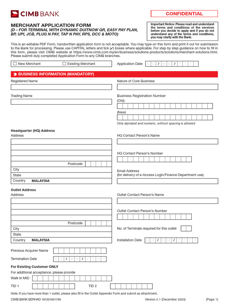 Merchant Application Form D - V2.1 - FA-Editable | PDF | Debit Card | Banks