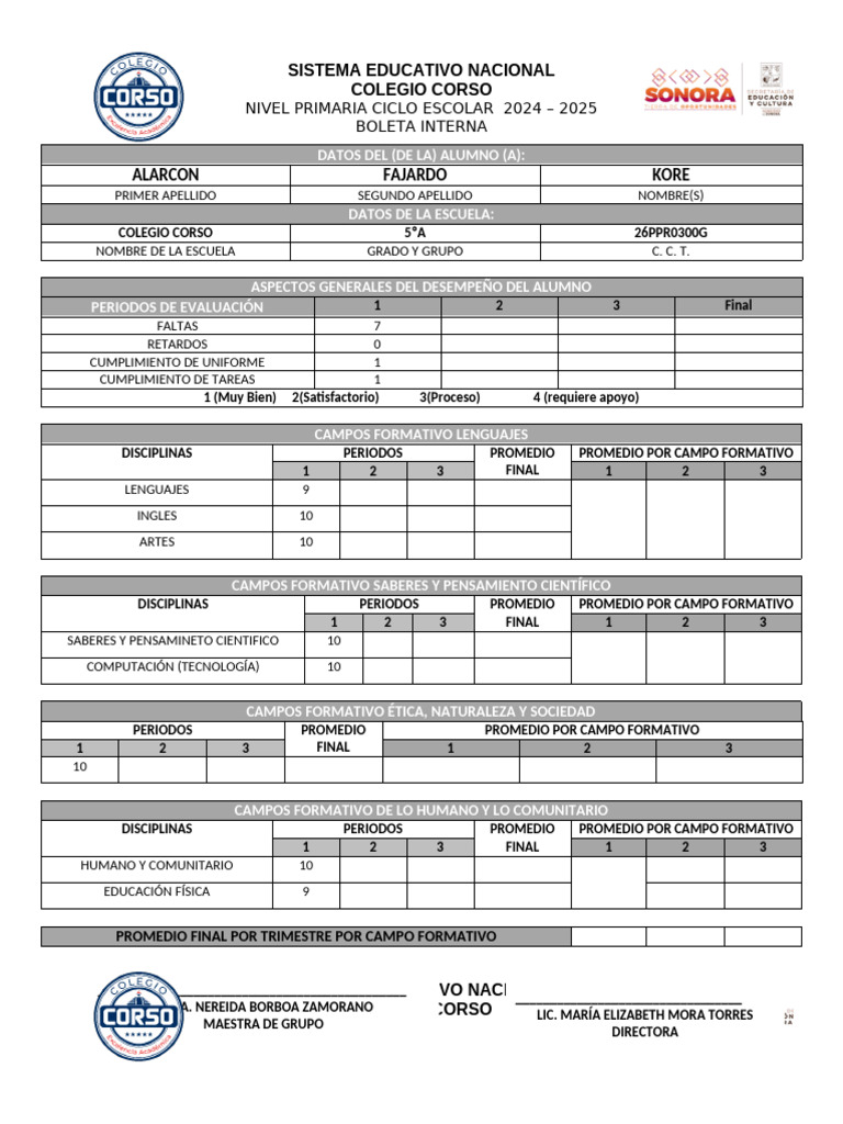 Boleta Interna Primaria 2024-2025 | PDF | Escuelas | Informática