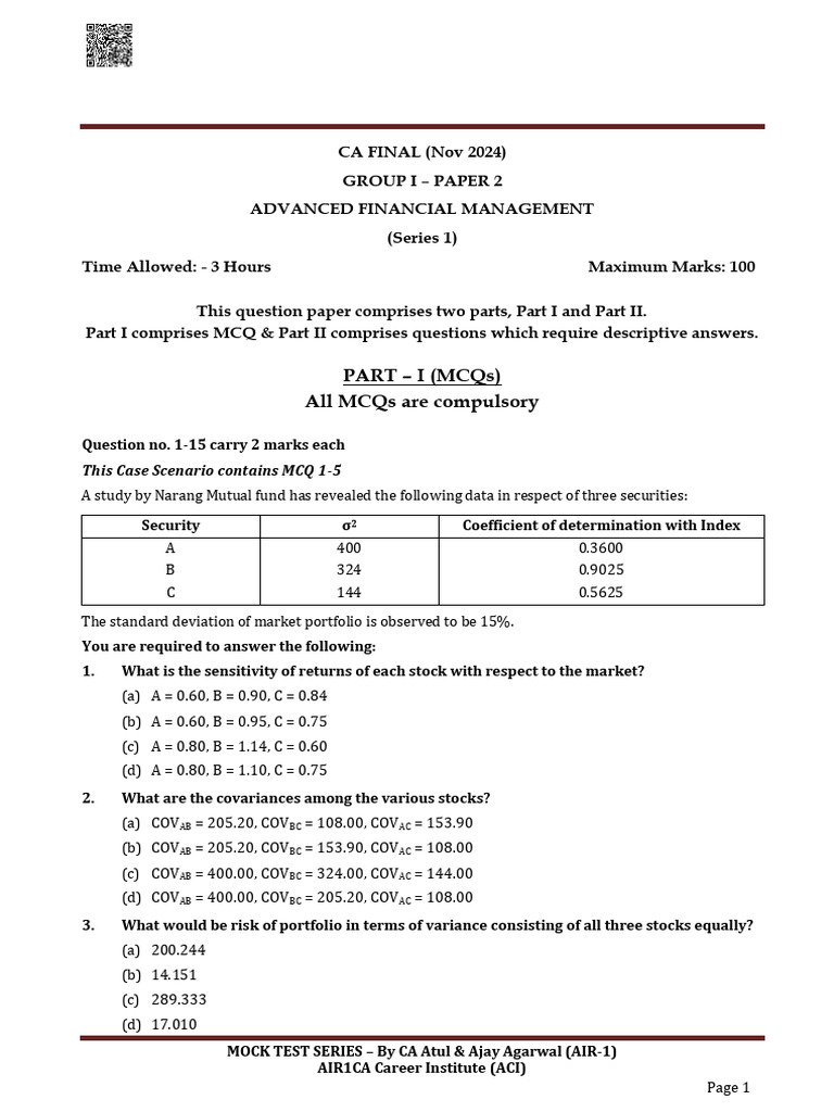 AFM 1 Question Paper | PDF | Option (Finance) | Bonds (Finance)