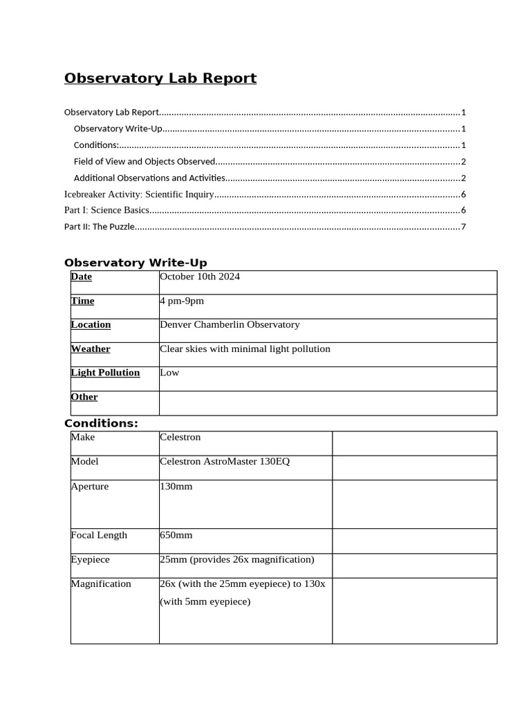 Observatory Lab Report | PDF | Scientific Method | Science