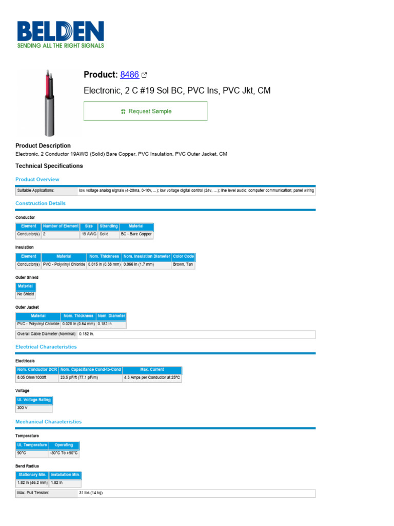 8486_techdata INSTRUMENTS | PDF | Electrical Conductor | Polyvinyl Chloride