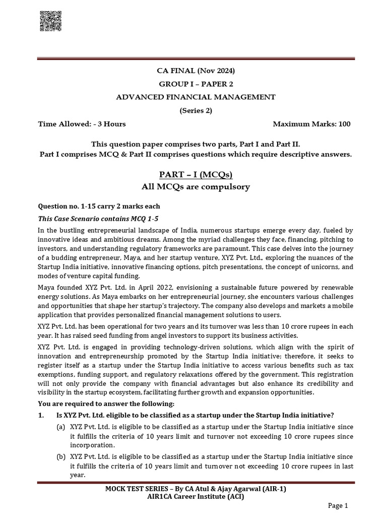 AFM 2 Question Paper | PDF | Option (Finance) | Startup Company