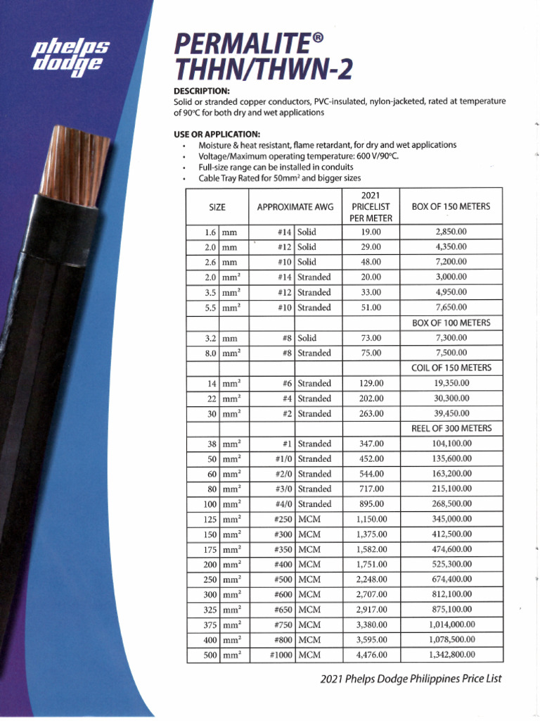 Phelps Dodge THHN THWN Wire | PDF