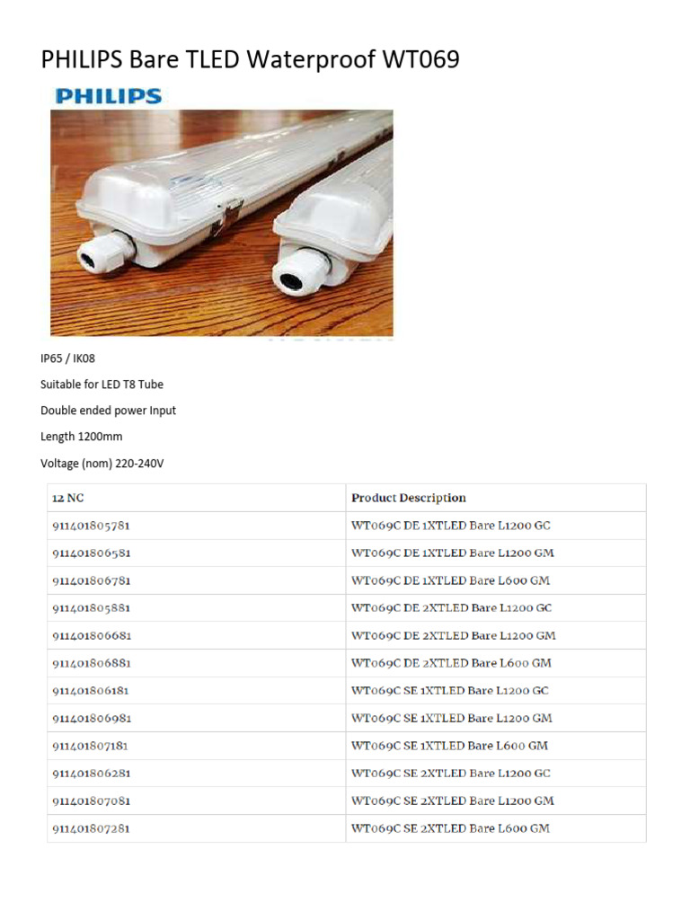 PHILIPS Bare TLED Waterproof WT069 | PDF