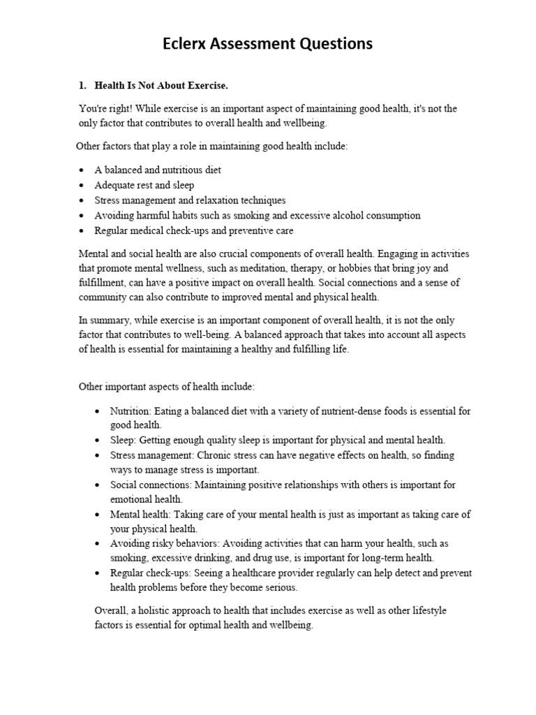 Eclerx Assesment Questions | PDF | Mental Health | Plastic Eclerx Assesment Questions | PDF | Mental Health | Plastic