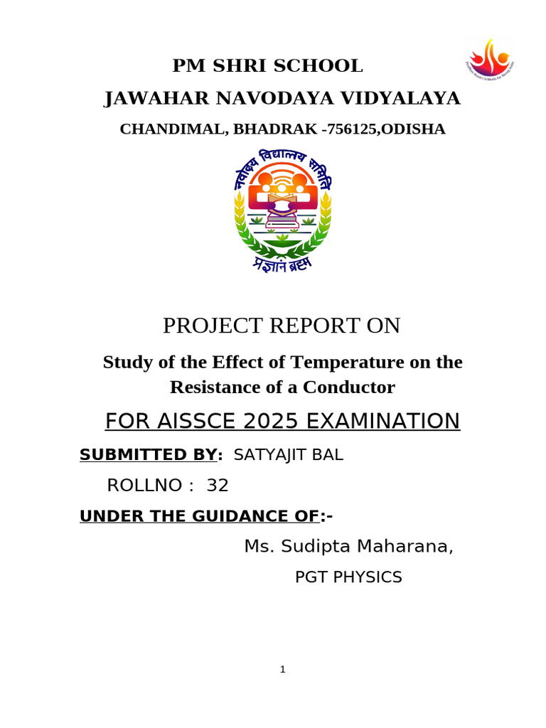 phy project | PDF | Electrical Resistance And Conductance | Electrical Conductor