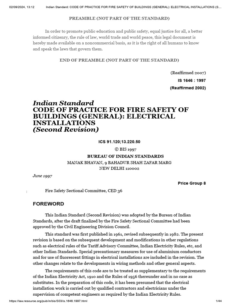 Indian Standard - CODE OF PRACTICE FOR FIRE SAFETY OF BUILDINGS ...
