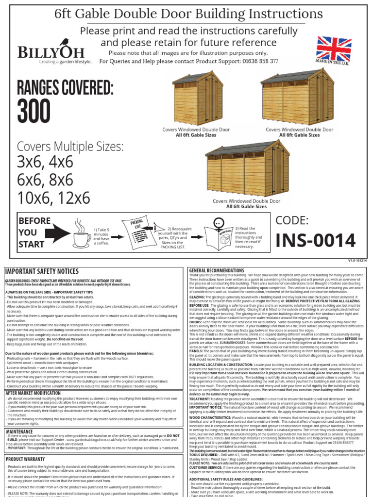 Ins 0014 6ft 300 Gable Double Door Building Instructions Master | PDF ...