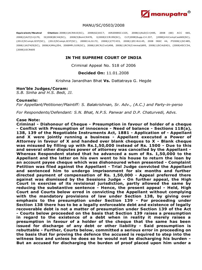 Krishna Janardhan Bhat Vs Dattatraya G Hegde 11012s080049COM188856 ...