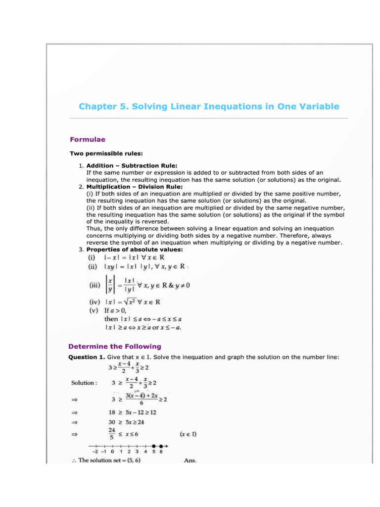 Linear Inequalities Important Questions | PDF