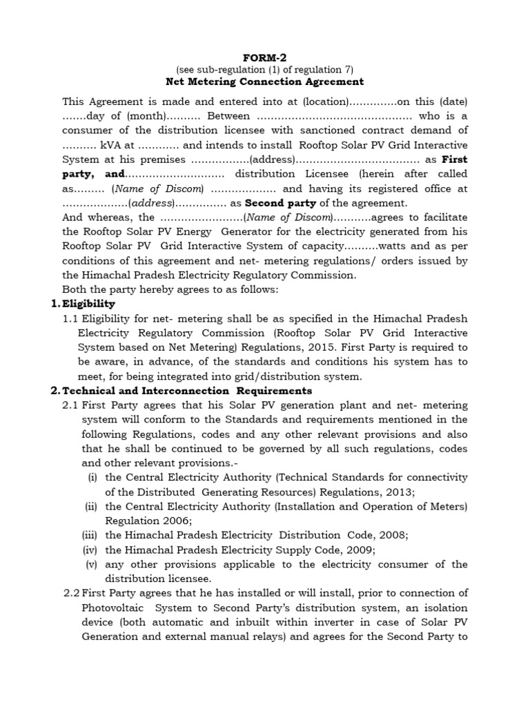 Net Metering Connection Agreement_022716 | PDF | Photovoltaic System ...