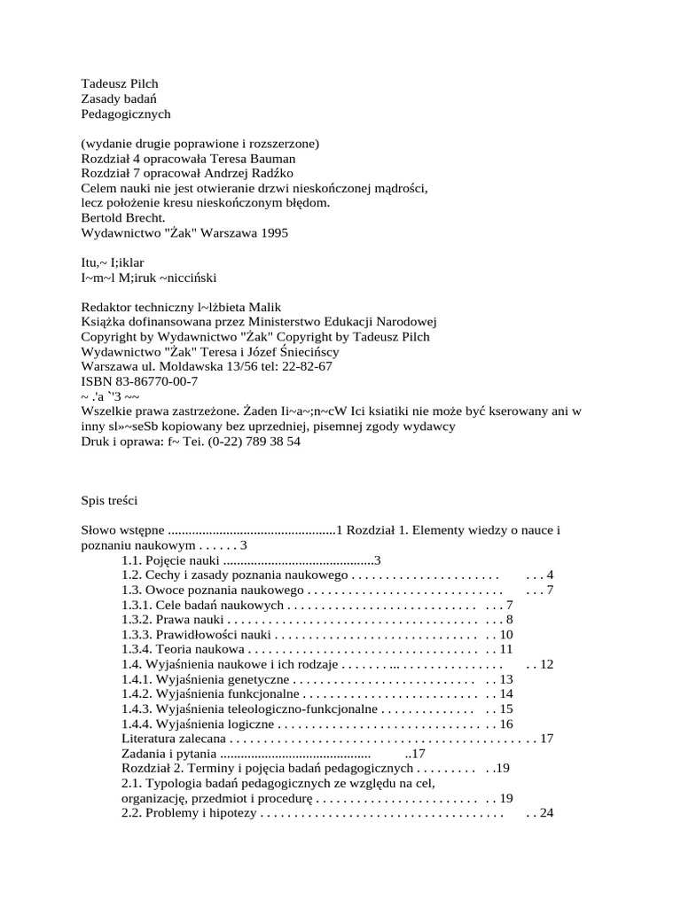 Tadeusz Pilch - Zasady Badań Pedagogicznych | PDF