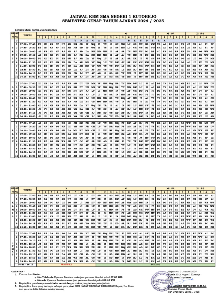Jadwal Kbm Sem. Genap Ta. 2024-2025(Copy) | PDF