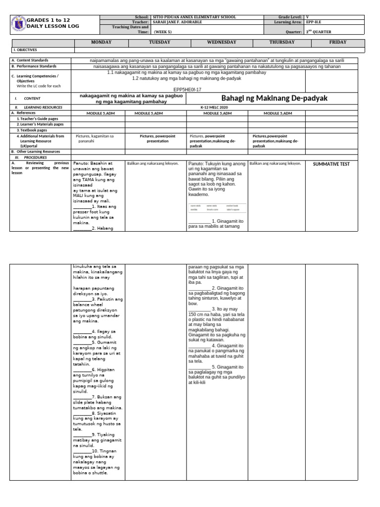 DLL Epp He 5 q2 w5 | PDF