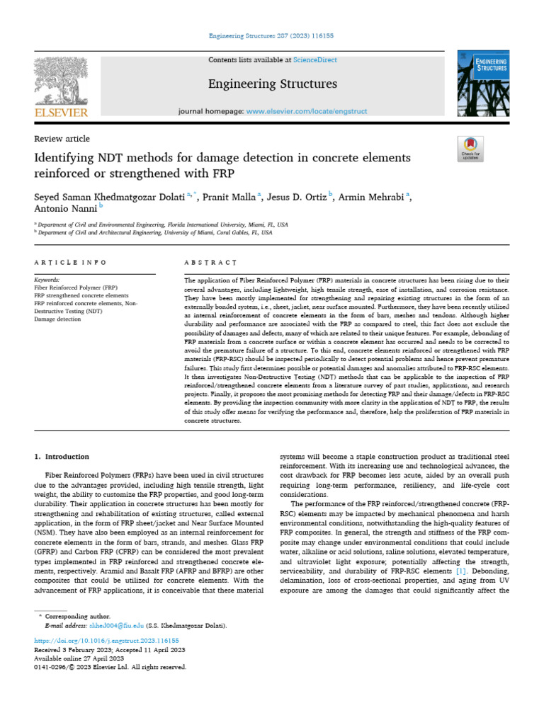 Identifying NDT methods for damage detection in concrete elements reinforced or strengthened ...