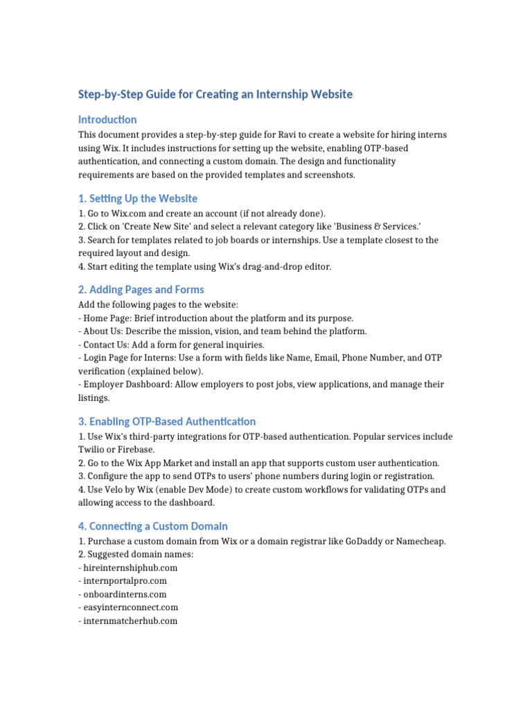 Internship Website Guide | PDF | Websites | Software