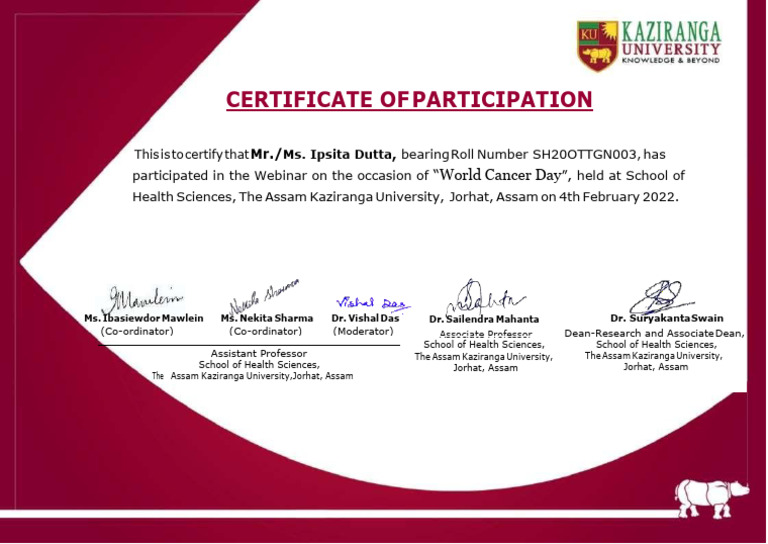 Ipsita Dutta Certificate of Participatio1 | PDF