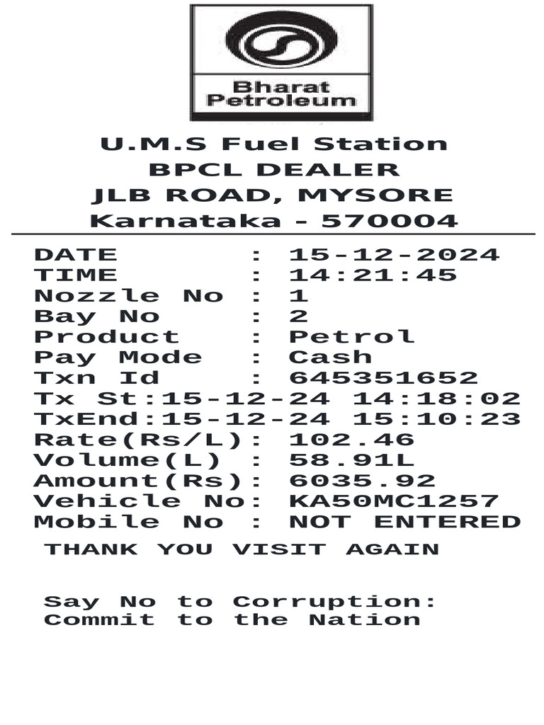 Petrol Bill Receipt Format 2024 | PDF