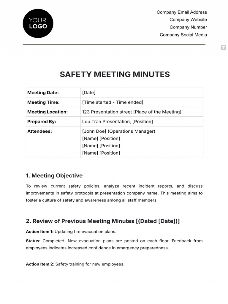 Safety Meeting Minutes Template - Edit Online & Download Example ...