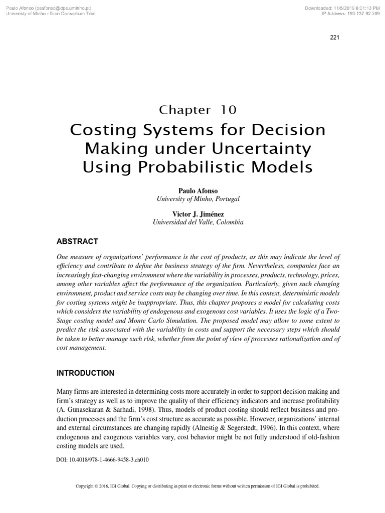 ChapterCosting Systems For Decision Making Under Uncertainty Using Probabilistic Models | PDF ...