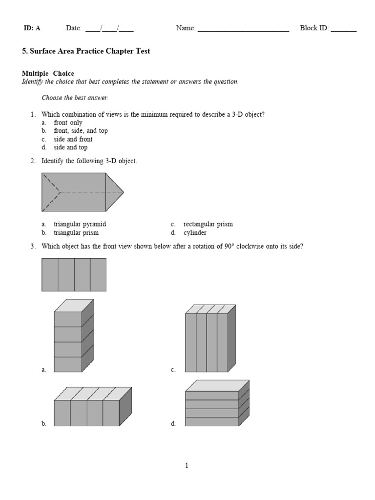 Surface Area Practice Chapter Test | PDF | Area | Classical Geometry