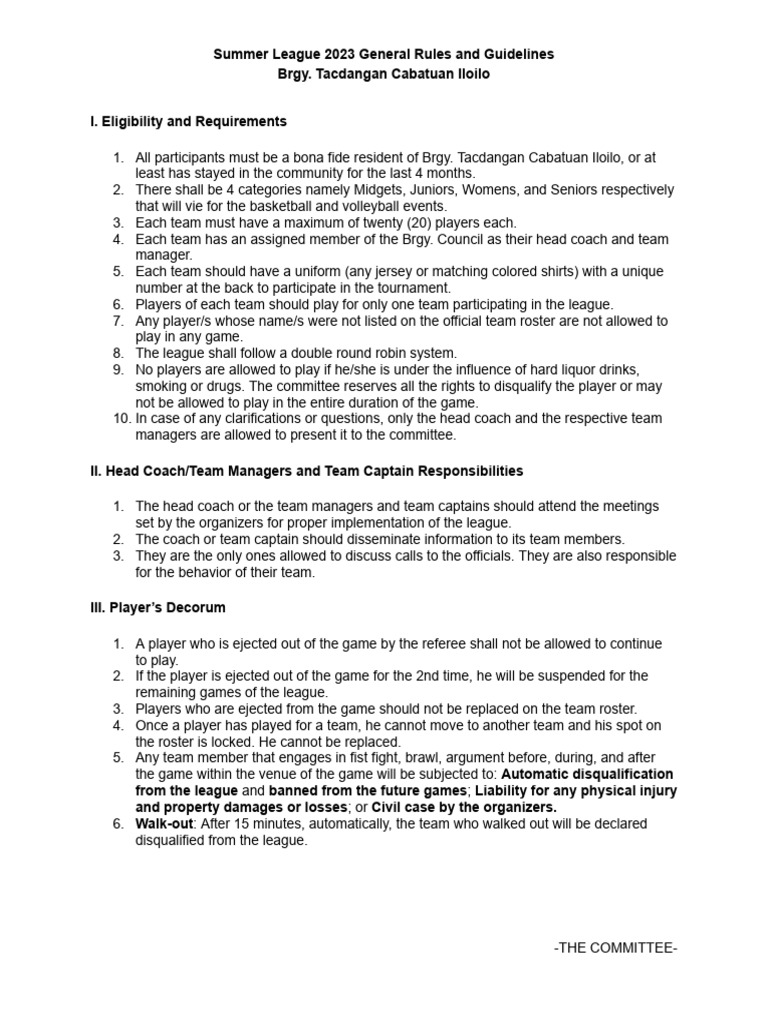 Summer League 2023 General Rules and Guidelines | PDF | Volleyball | Sports