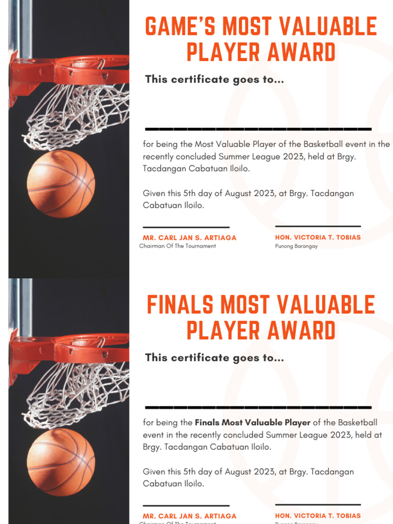 Summer League 2023 MVP Certificates | PDF | Team Sports | Ball Games