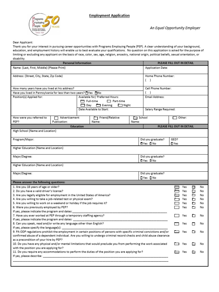 PEP Job Application Form | PDF | Employment | Justice