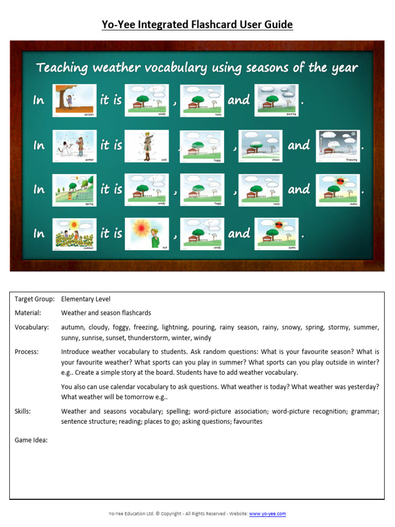 Flashcards Weather and Seasons Teaching Activities | PDF