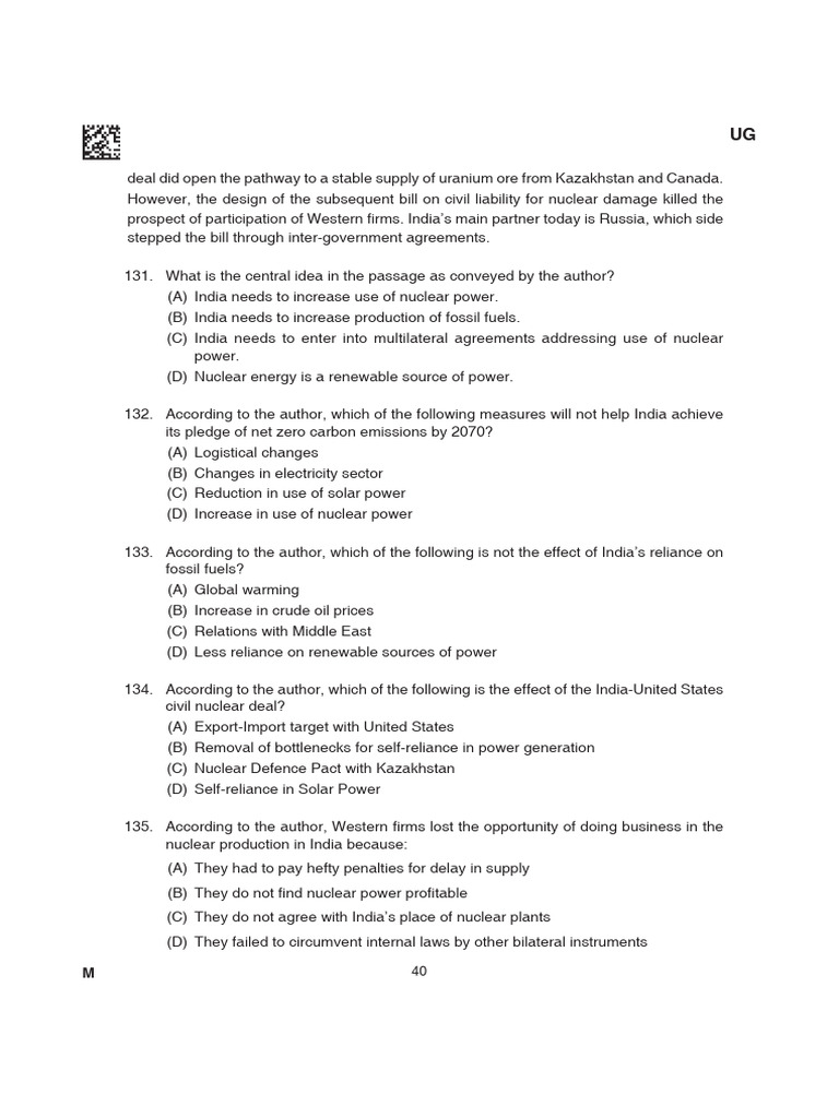 CLAT UG 2022 Question Paper - Removed | PDF | Nuclear Power | Renewable ...