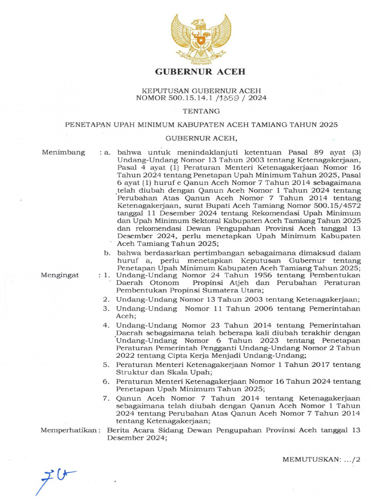 SK UMK Aceh Tamiang 2025 | PDF