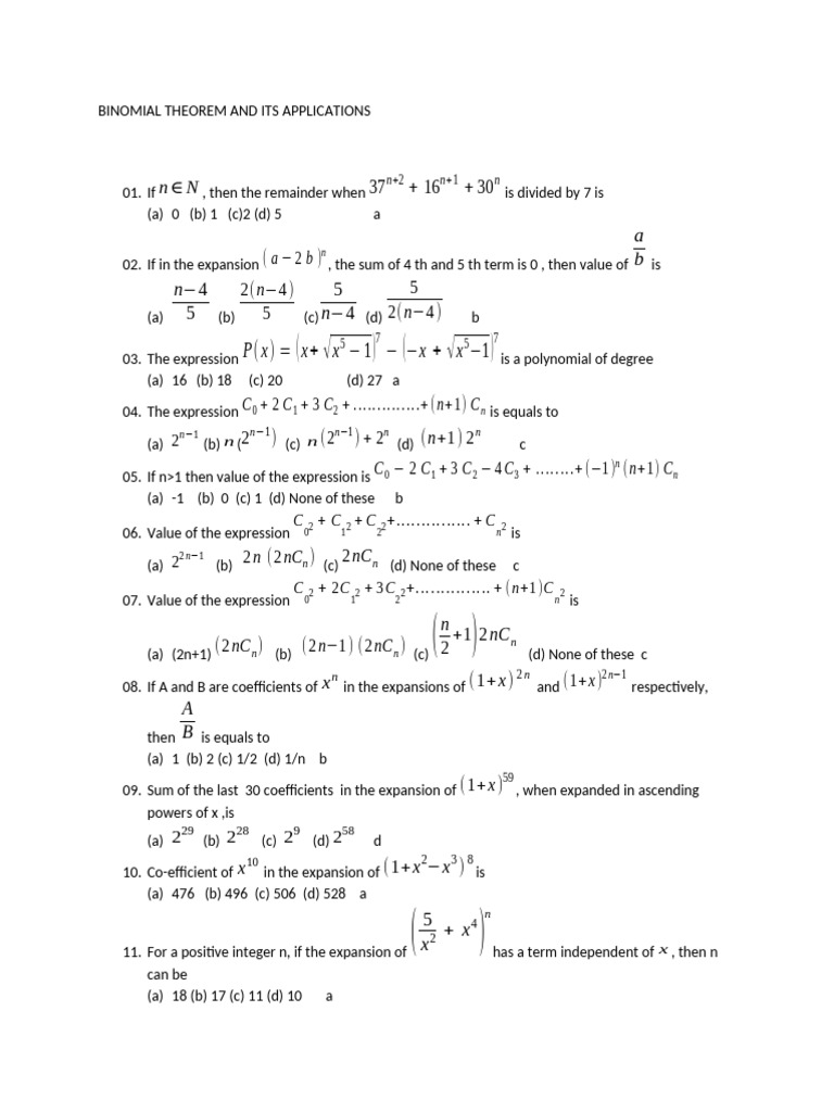Binomial Theorem and Its Applications | PDF | Mathematics | Complex Analysis