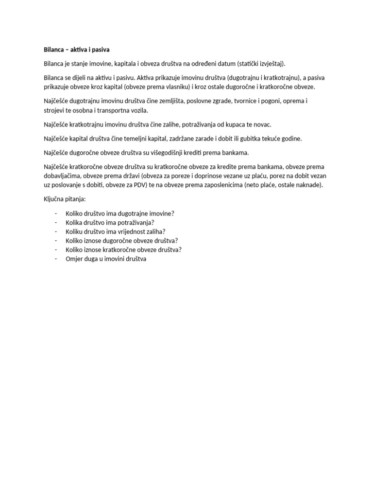 Bilanca Ukratko | PDF