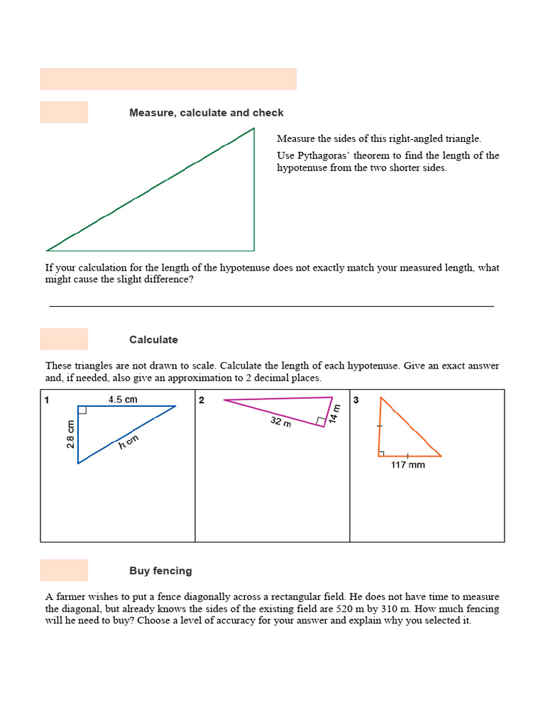 Calculating The Length of The Hypotenuse | PDF