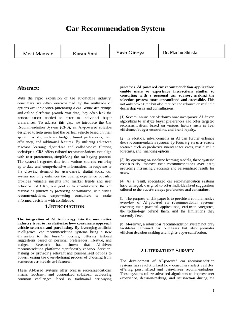 Car Recommendation System | PDF | Artificial Intelligence ...