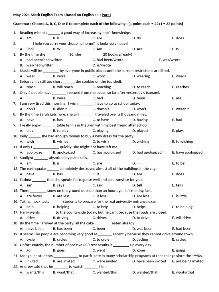 May 2021 Mock English Exam | PDF | Snow