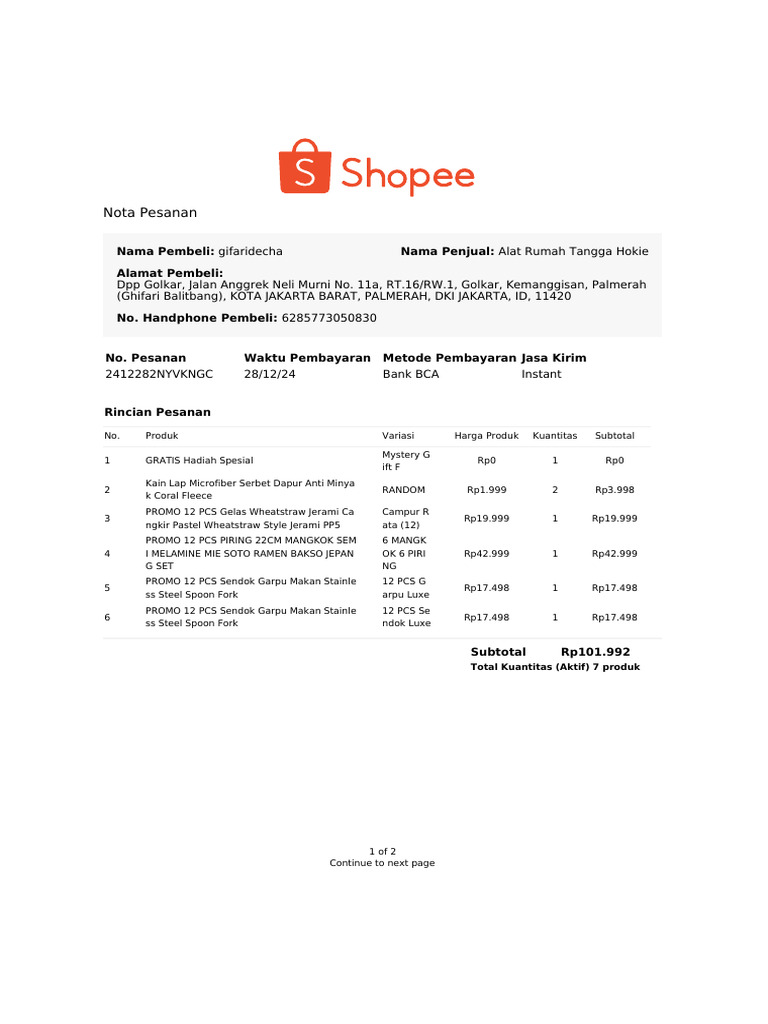 Invoice Alat Dapur | PDF