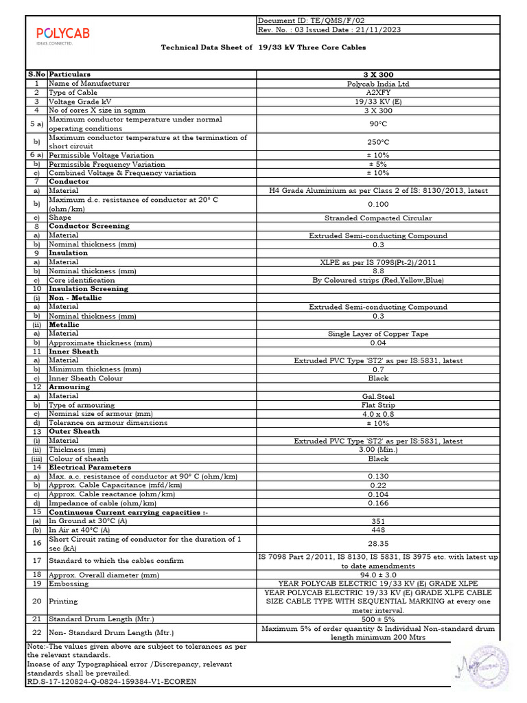 Final TDS As Per PO - Submitted | PDF | Electrical Conductor ...