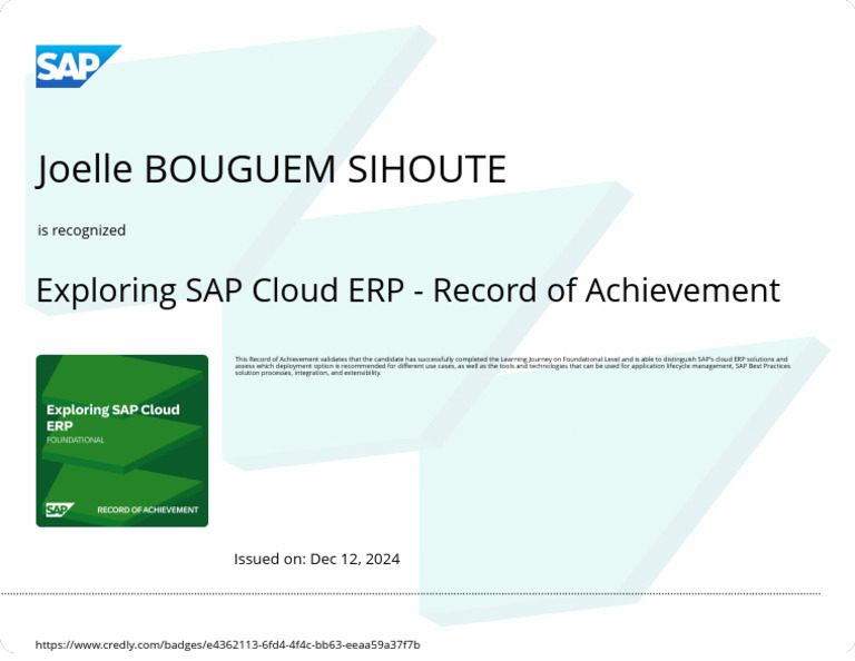 Exploring SAP Cloud ERP - Record of Achievement | PDF
