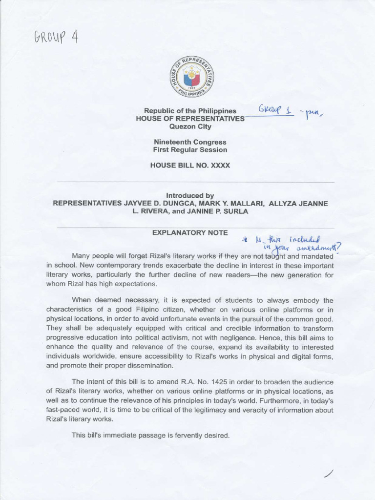 Rizal Law Amendments Group 4 | PDF