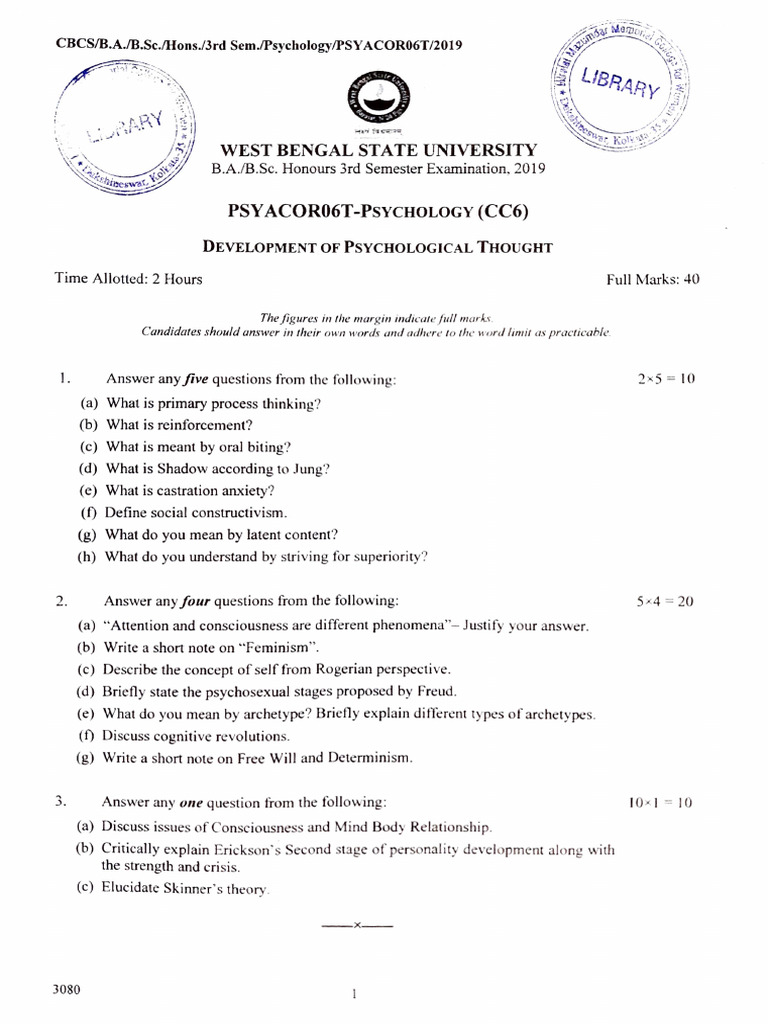 Psychology Sem3 CC6 2019 | PDF