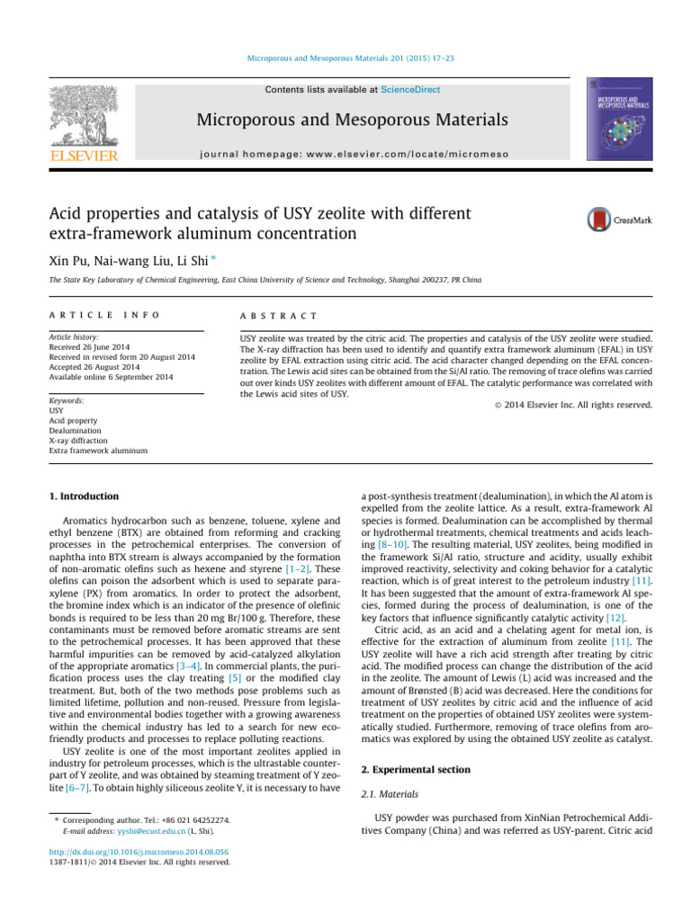 Acid Properties and Catalysis of USY Zeolite With Different Extra ...