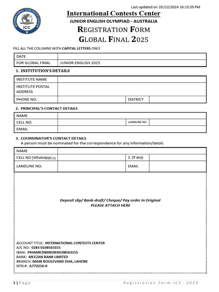 Junior English Registration Form For Global Final | PDF